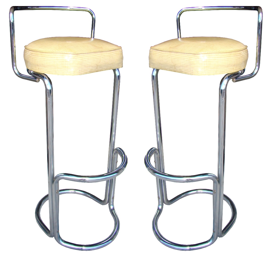 Pair Of 50's Chrome Bar Stools With Original Vinyl Seats | Modernism