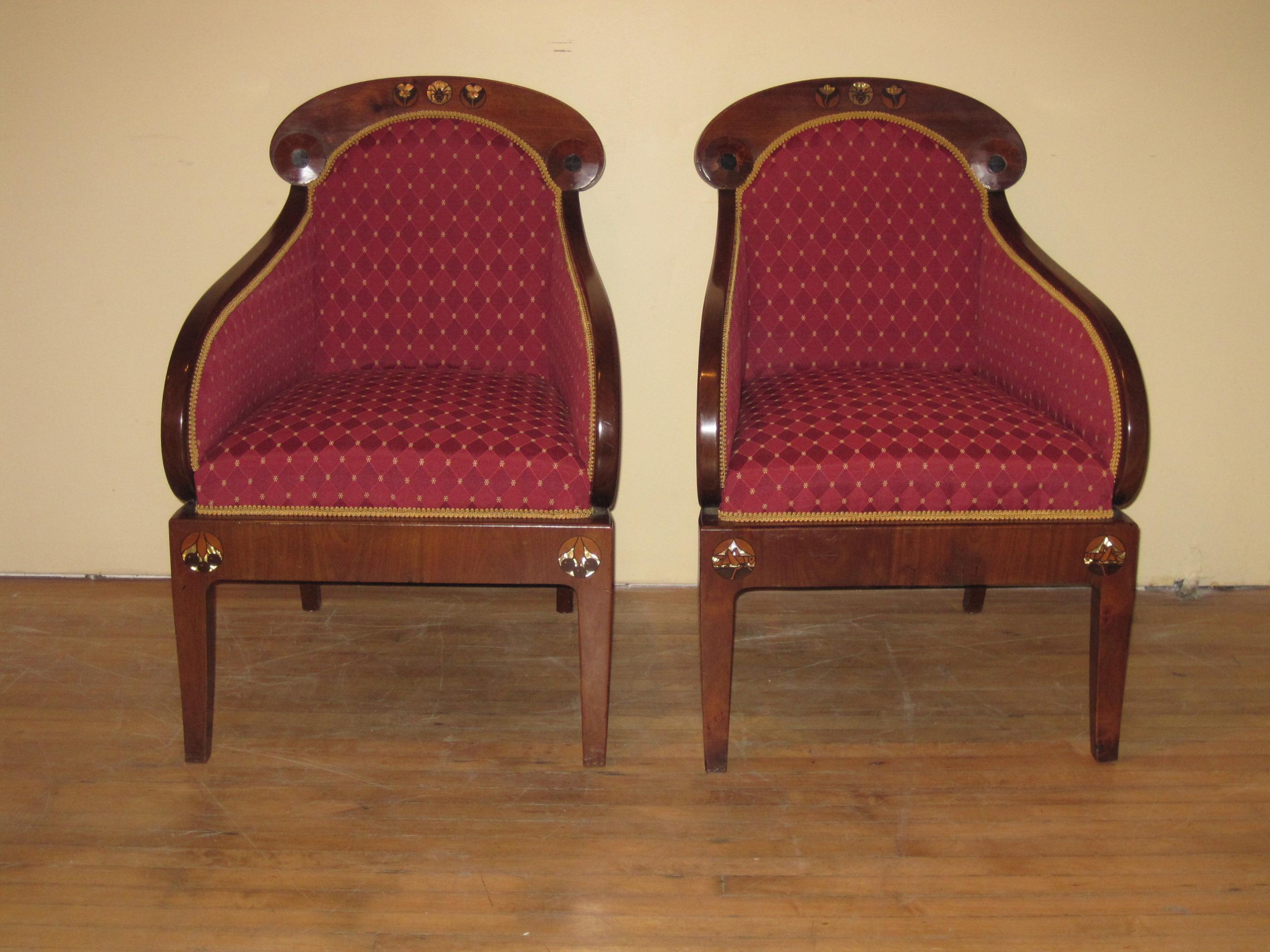 Art Nouveau Swedish Jugendstil Mother Of Pearl Inlaid Chairs | Modernism