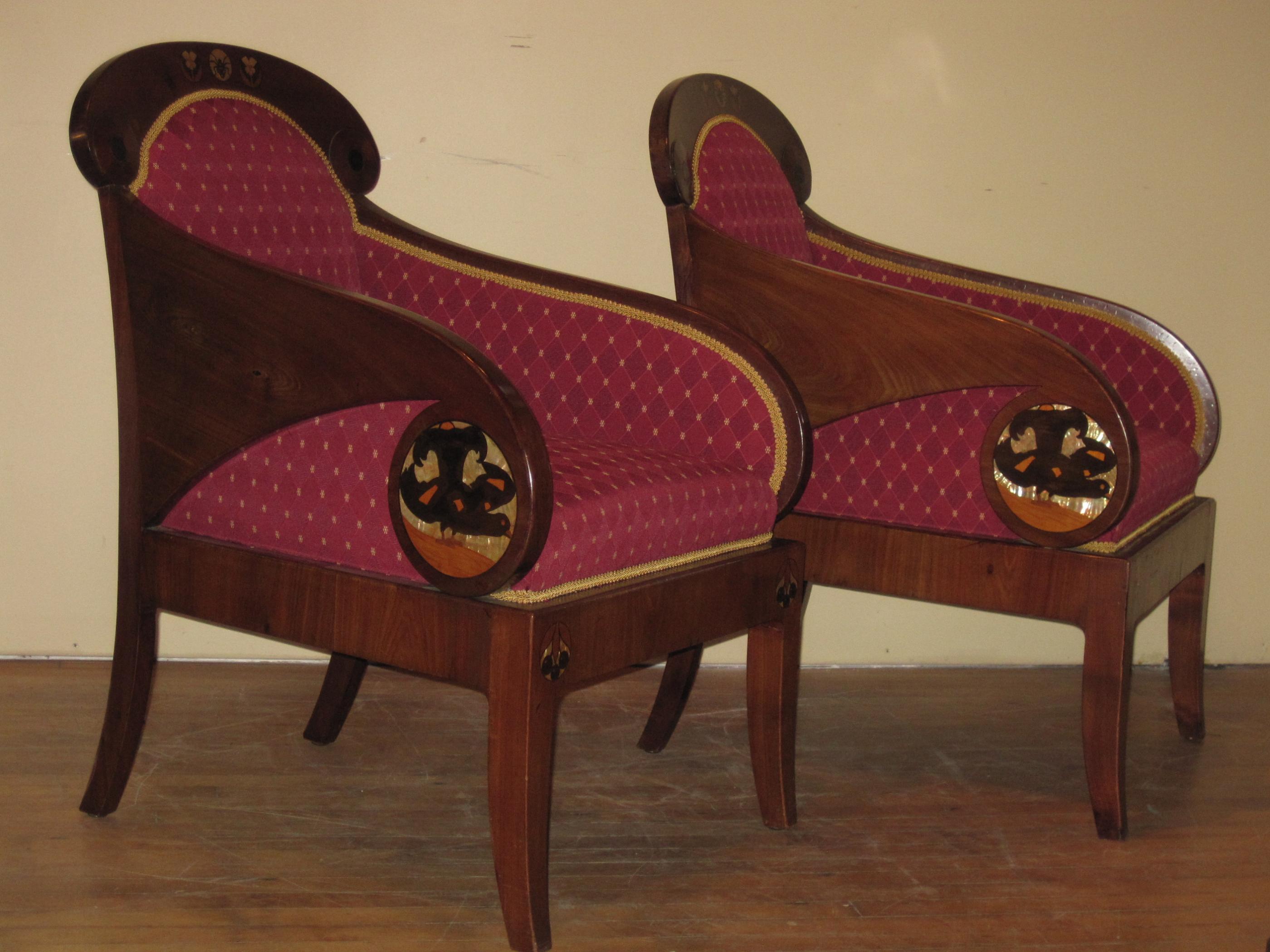Art Nouveau Swedish Jugendstil Mother Of Pearl Inlaid Chairs | Modernism