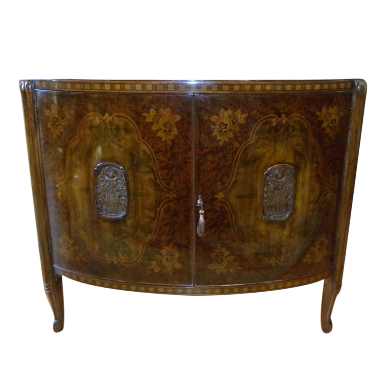 French Art Deco Demi Lune Floral Marquetry Inlay Cabinet | Modernism