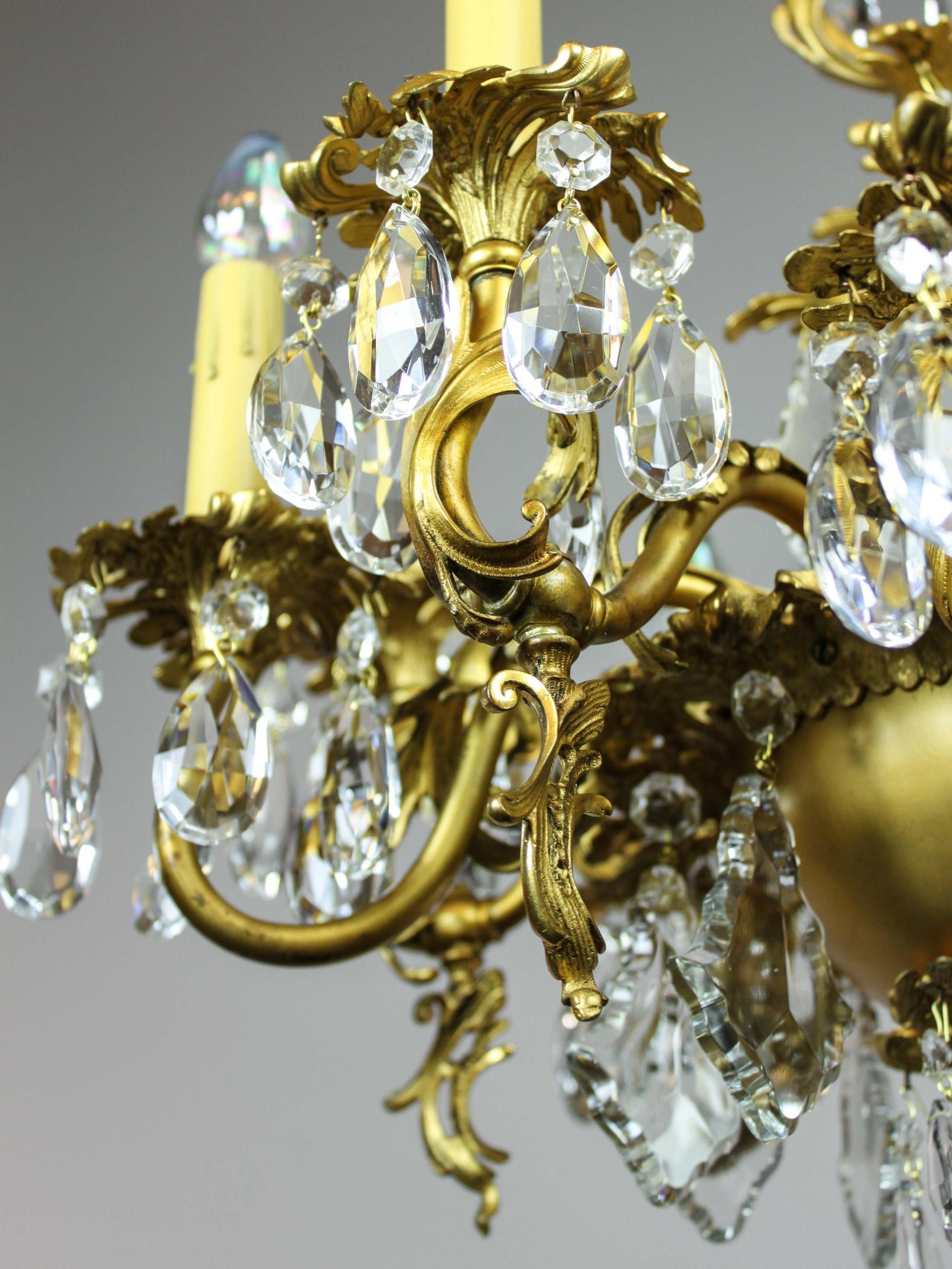 Gold-plated Rococo 1910 Converted Gas Chandelier (9-light) | Modernism