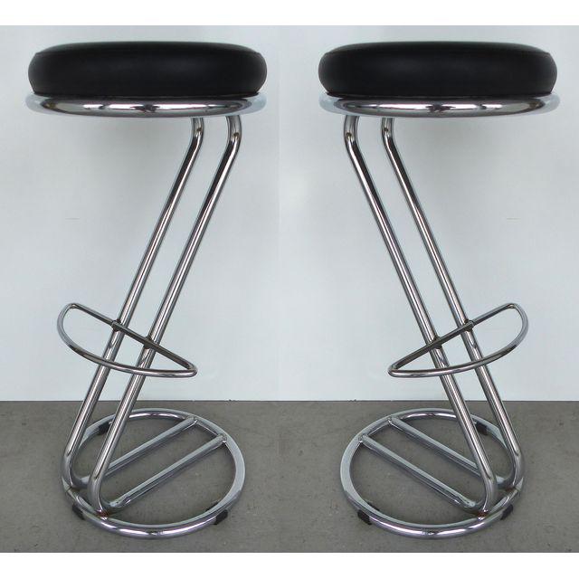 Pair of Italian Mid-Century Modern Chrome Bar Stools | Modernism