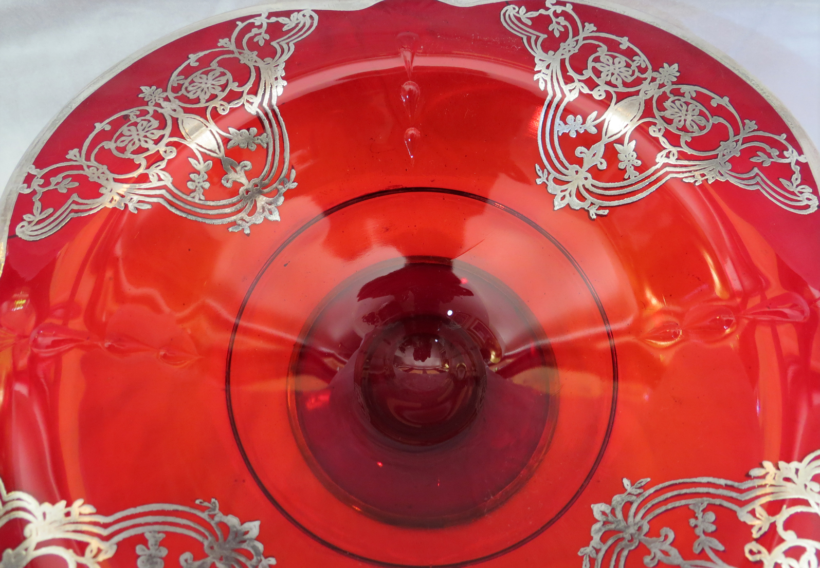 Mid Century Sterling Silver Overlay Red Ruby Glass | Modernism