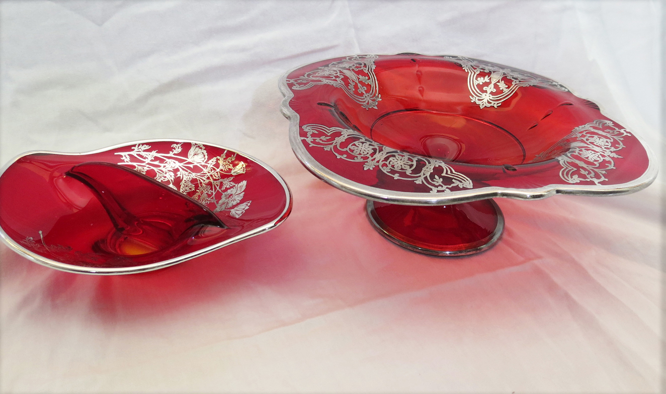 Mid Century Sterling Silver Overlay Red Ruby Glass | Modernism