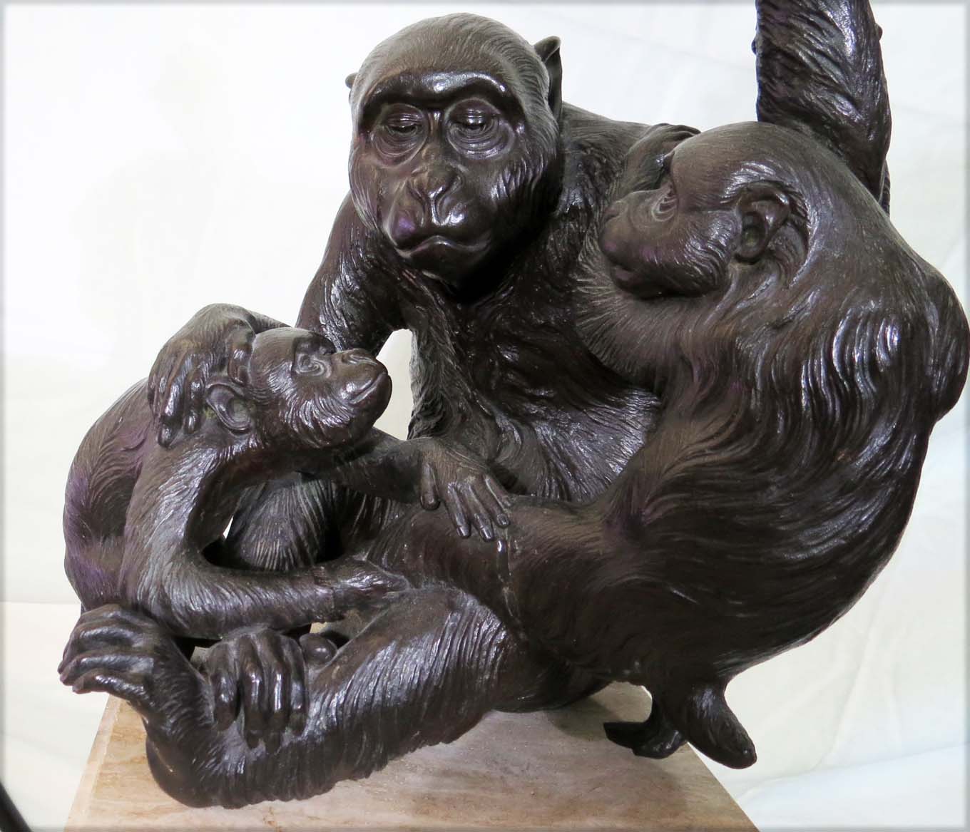 Monkey Green Antique Chinese Figurines & Statues Three Chinese 14k Gold ...