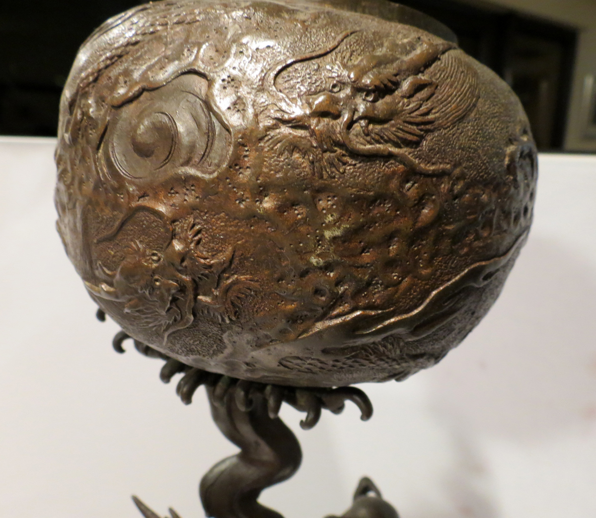 Antique Chinese Lung Dragon with Bowl | Modernism