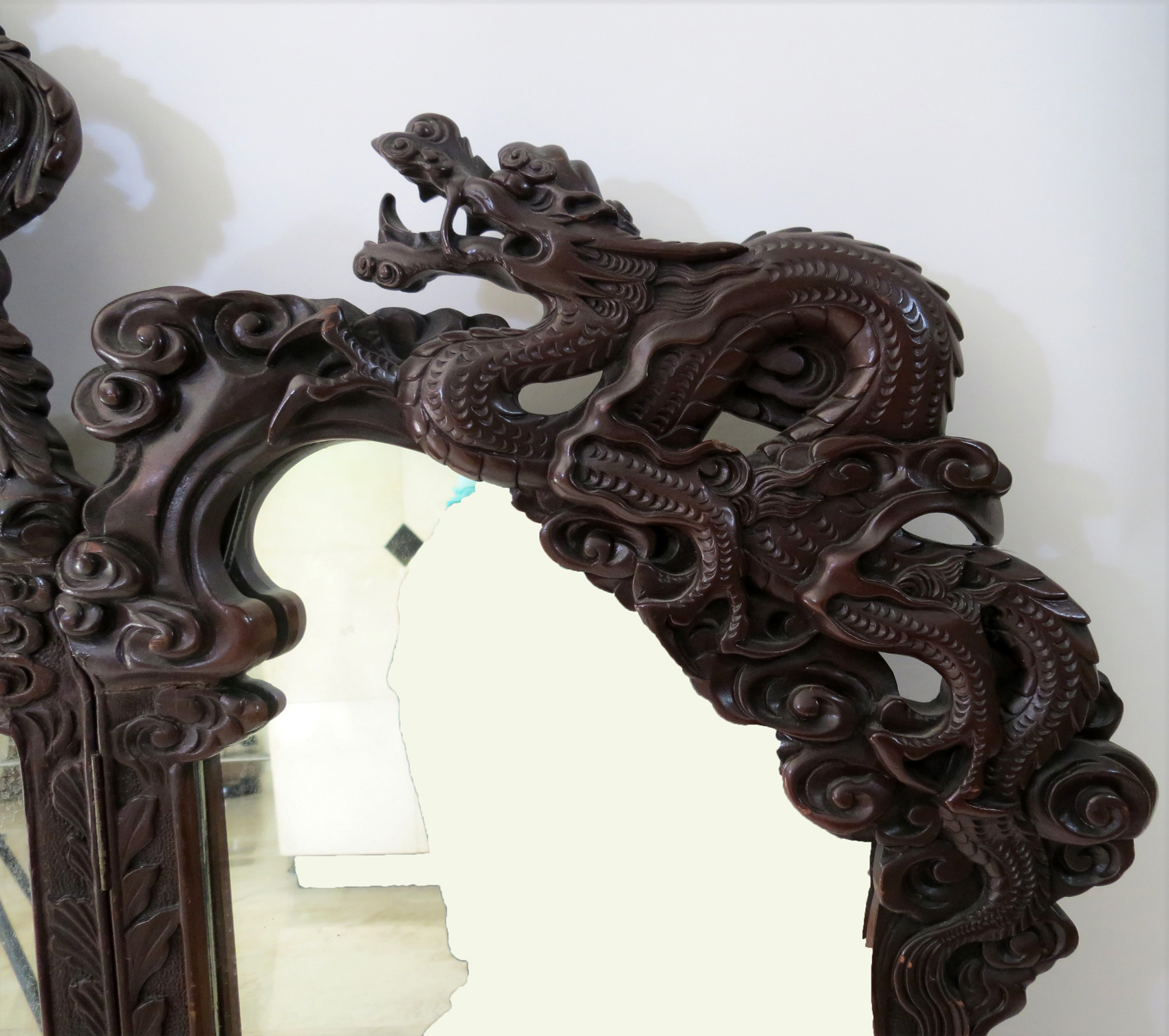 Antique Wood Carved Dragon Mirror | Modernism