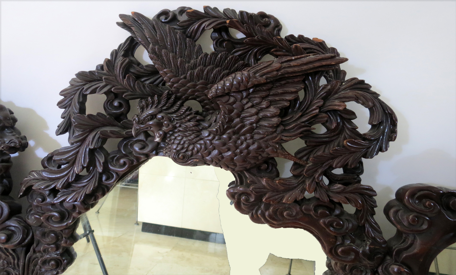 Antique Wood Carved Dragon Mirror | Modernism