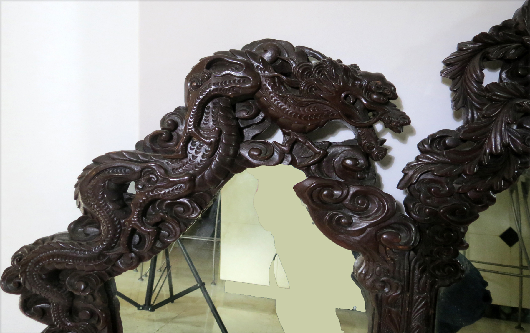 Antique Wood Carved Dragon Mirror | Modernism