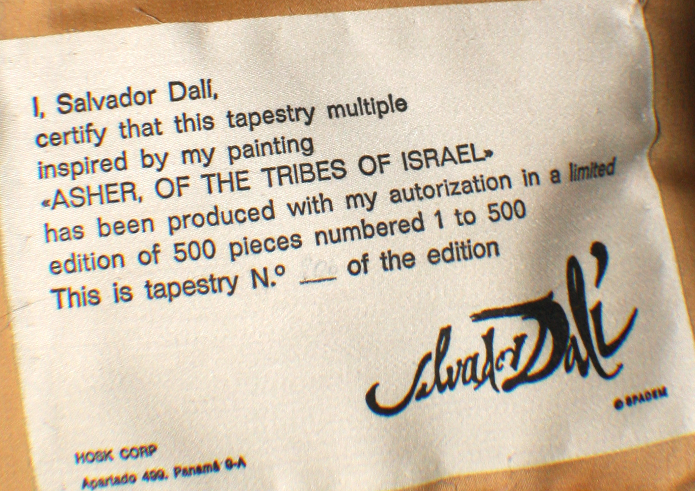 Asher, of The Tribes of Israel Tapestry by Dali | Modernism