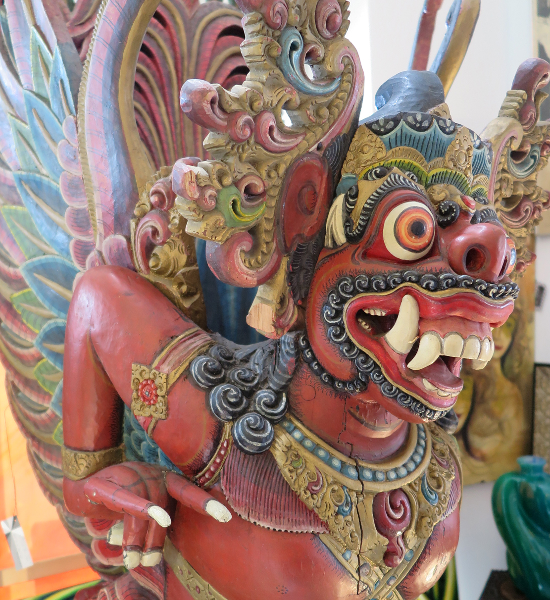 Carved Wooden Garuda 90 in Height | Modernism