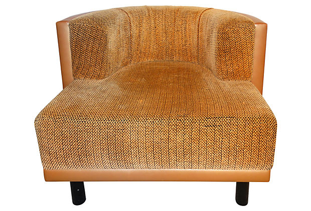 1980's Pair of Copper Leather and Velvet Club Chairs | Modernism