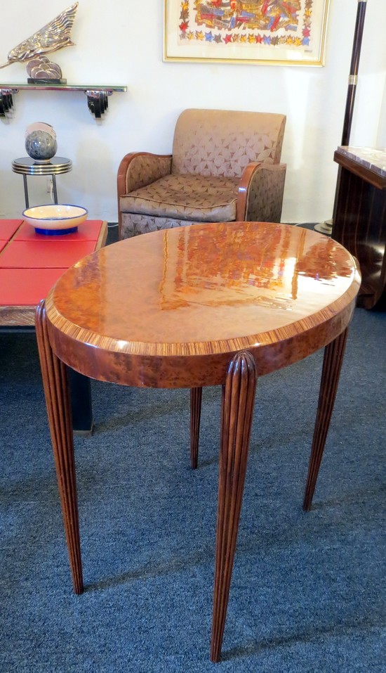 French Art Deco Occasional or Tea Table with Burl Wood Top | Modernism