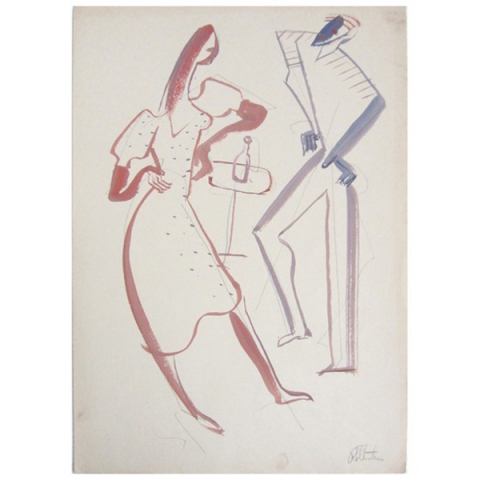 American Art Deco Watercolor Jerry Roth Couple Dancing | Modernism
