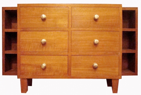 Shallow Mid Century Modern Wooden Cabinet with Nickel Pulls | Modernism